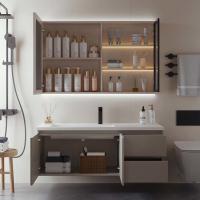 China Partition Storage Small Floating Bathroom Vanity With Ceramic Basin for sale
