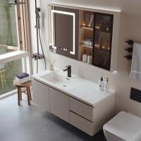 China Partition Storage Small Floating Bathroom Vanity With Ceramic Basin for sale