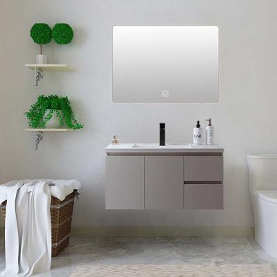 China 80x45x50cm Solid Wood Ceramic Bathroom Vanity Unit with Integrated Basin and LED Mirror for sale
