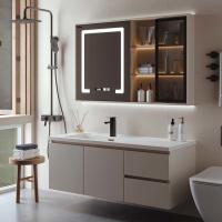 China 80x45x50cm Solid Wood Ceramic Bathroom Vanity Unit with Integrated Basin and LED Mirror for sale