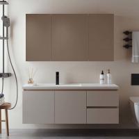 China 80x45x50cm Solid Wood Ceramic Bathroom Vanity Unit with Integrated Basin and LED Mirror for sale