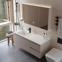 China 80x45x50cm Solid Wood Ceramic Bathroom Vanity Unit with Integrated Basin and LED Mirror for sale