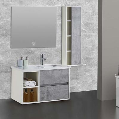 China Plywood 80cm Bathroom Vanity Set with LED Mirror and Side Cabinet Wall Mounted for sale
