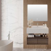 China Walnut Color Solid Wood Wall Mounted Bathroom Vanity With LED Mirror for sale
