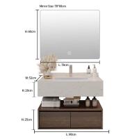 China Walnut Color Solid Wood Wall Mounted Bathroom Vanity With LED Mirror for sale