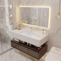 China 80cm Wall Mount Bathroom Vanity with LED Mirror Solid Wood Walnut Marble Top for sale