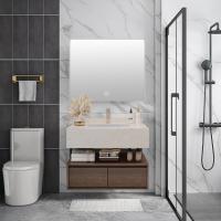 China 80cm Wall Mount Bathroom Vanity with LED Mirror Solid Wood Walnut Marble Top for sale
