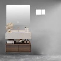 China 80cm Wall Mount Bathroom Vanity with LED Mirror Solid Wood Walnut Marble Top for sale