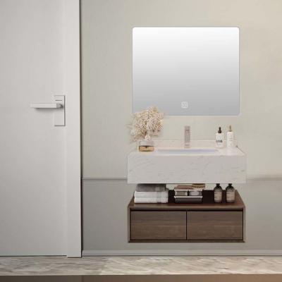 China Customizable Bathroom Vanity With Storage Cabinet 80cm  Walnut Color for sale