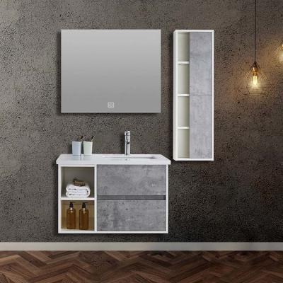China 24-48 Inch Wall Hanging Bathroom Vanity with Side Cabinet LED Mirror 80cm Ceramic Basin for sale