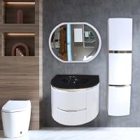 China 70cm White PVC Under Sink Cabinet with LED Mirror and Glass Basin for sale