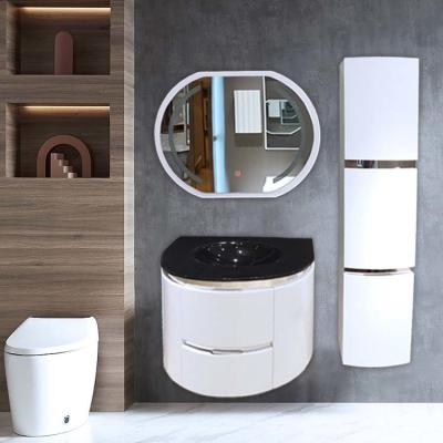 China 70cm White PVC Under Sink Cabinet with LED Mirror and Glass Basin for sale
