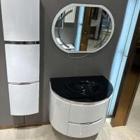 China 70cm White PVC Under Sink Cabinet with LED Mirror and Glass Basin for sale