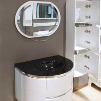 China 70cm White PVC Under Sink Cabinet with LED Mirror and Glass Basin for sale