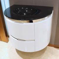 China 70cm White PVC Under Sink Cabinet with LED Mirror and Glass Basin for sale