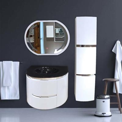 China PVC Bathroom Cabinet Vanity Units 70cm Wall Mounted with LED Mirror and Glass Basin for sale