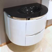 China PVC Bathroom Cabinet Vanity Units 70cm Wall Mounted with LED Mirror and Glass Basin for sale