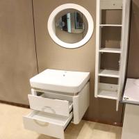 China Custom PVC Bathroom Cabinet with Ceramic Basin 60cm Circular Mirror Wall Hanging Vanity for sale