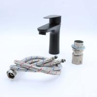 China SUS304 Stainless Steel Duplex Bathroom Vanity Faucet 150mm x 140mm Black Basin Mixer Tap for sale
