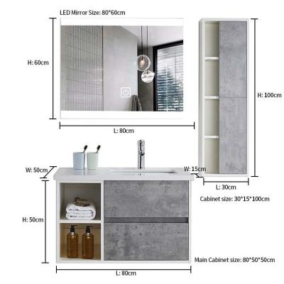 China Solid Wood Bathroom Vanity Cabinet 35-37 in Width with LED Mirror and Drawer Storage for sale