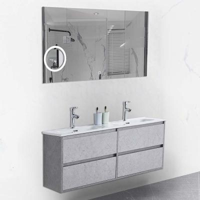 China 120x60cm LED Mirror Bathroom Cabinet Double Sink Solid Wood Plywood 16mm for sale