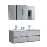 China Modern Floating Double Sink Bathroom Vanity 35-37 in Width with LED Mirror Customizable for sale