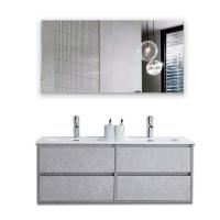 China Modern Floating Double Sink Bathroom Vanity 35-37 in Width with LED Mirror Customizable for sale
