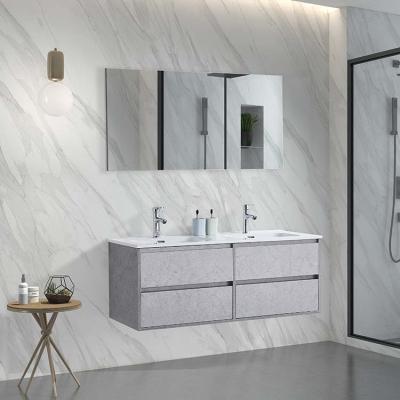China Modern Floating Double Sink Bathroom Vanity 35-37 in Width with LED Mirror Customizable for sale