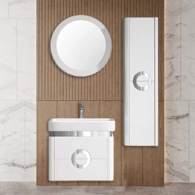 China 16mm PVC Bathroom Cabinet Set with 60x60cm White Circular Intelligent Mirror for sale