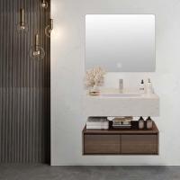 China Plywood Modern Bathroom Vanity with Mirror Cabinet 78x60cm for Hotel Use for sale