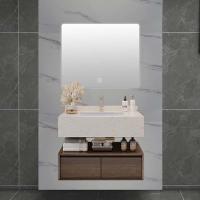 China Plywood Modern Bathroom Vanity with Mirror Cabinet 78x60cm for Hotel Use for sale