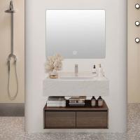 China Plywood Modern Bathroom Vanity with Mirror Cabinet 78x60cm for Hotel Use for sale
