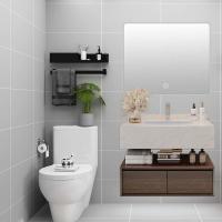 China Wall Mount Bathroom Vanity 80x50x25cm with Round Mirror Ceramic Solid Wood Cabinet for sale