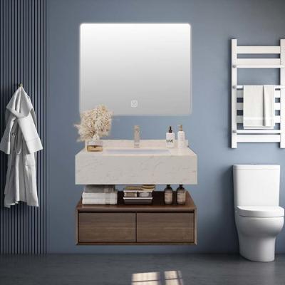 China Wall Mount Bathroom Vanity 80x50x25cm with Round Mirror Ceramic Solid Wood Cabinet for sale