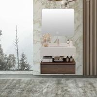 China Wall Mount Bathroom Vanity 80x50x25cm with Round Mirror Ceramic Solid Wood Cabinet for sale