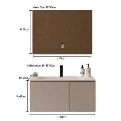 China Modern Single Sink Wood Bathroom Vanity with LED Mirror 80x45x50cm Customizable for sale