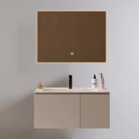 China Modern Single Sink Wood Bathroom Vanity with LED Mirror 80x45x50cm Customizable for sale