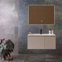 China Integrated Basin Wood Bathroom Vanity 80cm Wall Mounted Vanity Set with Mirror for sale