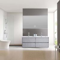 China 120cm Double Sink Plywood Bathroom Vanity with LED Mirror and Drawers for sale
