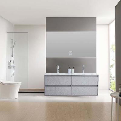 China 120cm Double Sink Plywood Bathroom Vanity with LED Mirror and Drawers for sale