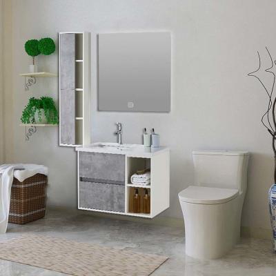 China LED Mirror Bathroom Vanity Set 80cm Plywood Cabinet Wall Mounted with Ceramic Basin for sale