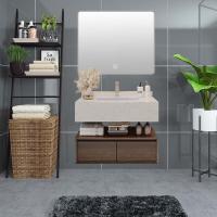 China Wall Mount Bathroom Vanity with Marble Countertop Ceramic Basin 80cm Black Walnut Cabinet for sale