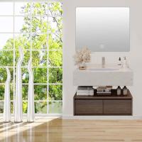China Waterproof Counter Top Wash Basin Cabinet Black Walnut 3 Drawers 80cm Wall Mounted for sale