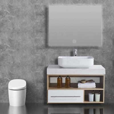 China White LED Wall Mounted Bathroom Vanity Set Solid Wood 80cm Ceramic Basin for sale