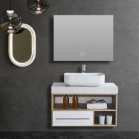 China White LED Wall Mounted Bathroom Vanity Set Solid Wood 80cm Ceramic Basin for sale