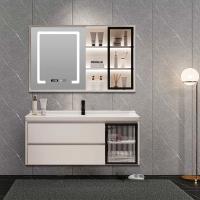 China OEM 36 Inch Wall Mount Bathroom Vanity Set with Ceramic Sink Solid Wood Cabinet White for sale