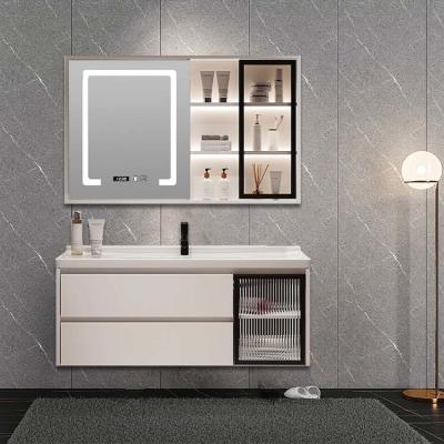 China OEM 36 Inch Wall Mount Bathroom Vanity Set with Ceramic Sink Solid Wood Cabinet White for sale
