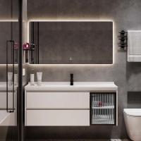 China OEM 36 Inch Wall Mount Bathroom Vanity Set with Ceramic Sink Solid Wood Cabinet White for sale