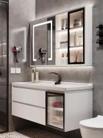 China OEM 36 Inch Wall Mount Bathroom Vanity Set with Ceramic Sink Solid Wood Cabinet White for sale