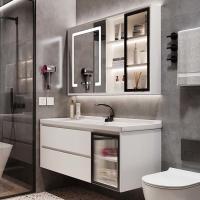 China Modern Solid Wood Bathroom Wall Vanity Cabinet 80cm with Ceramic Basin and LED Mirror for sale